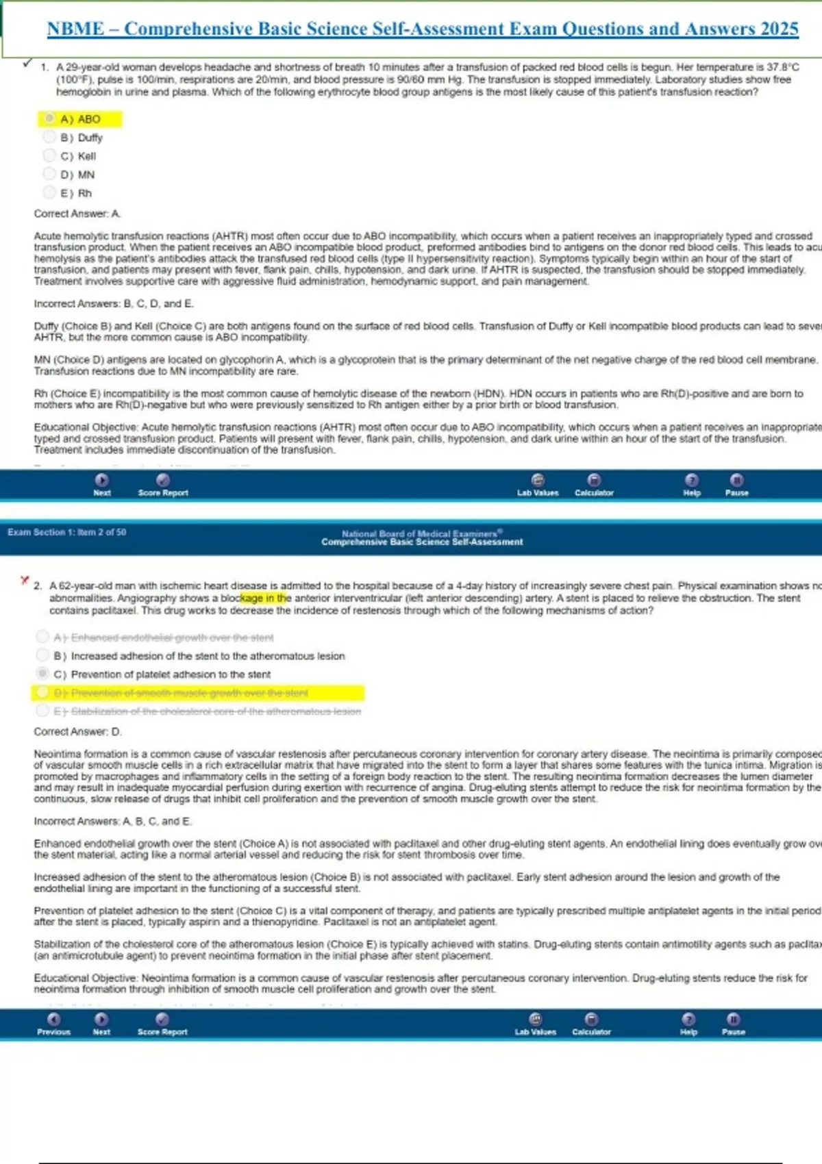NBME: Comprehensive Basic Science Self-Assessment Exam Questions and ...