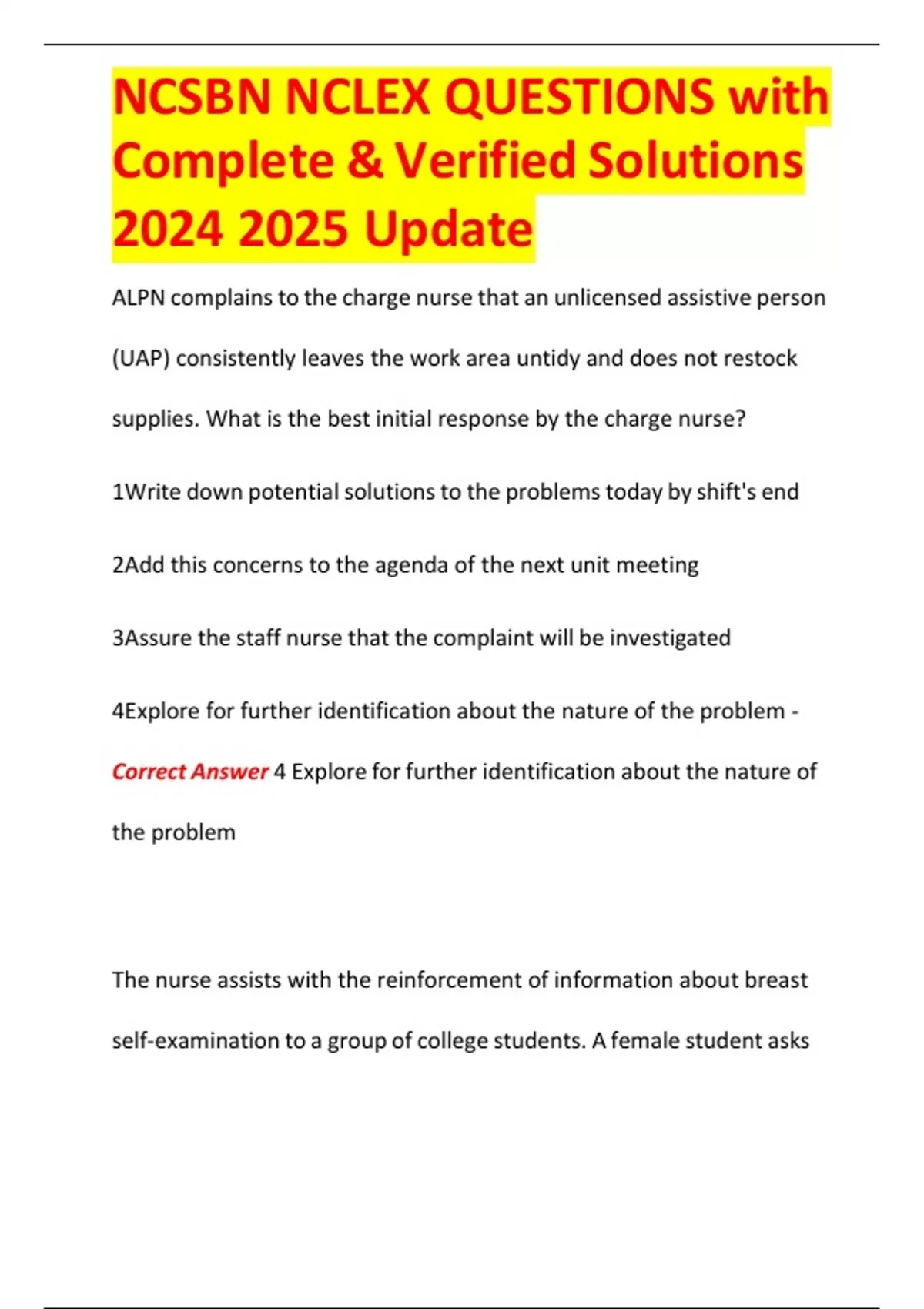 NCSBN NCLEX QUESTIONS with Complete & Verified Solutions Update - NCSBN NCLEX - Stuvia US