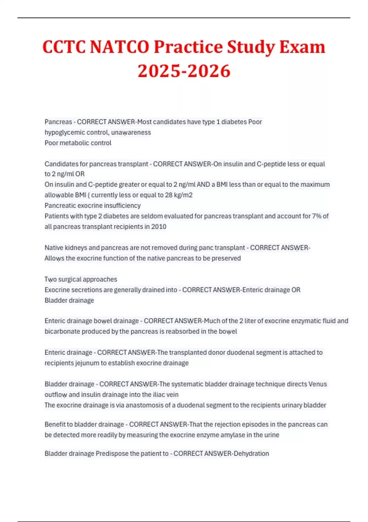 CCTC NATCO Practice Study Exam - CCTC NATCO - Stuvia US