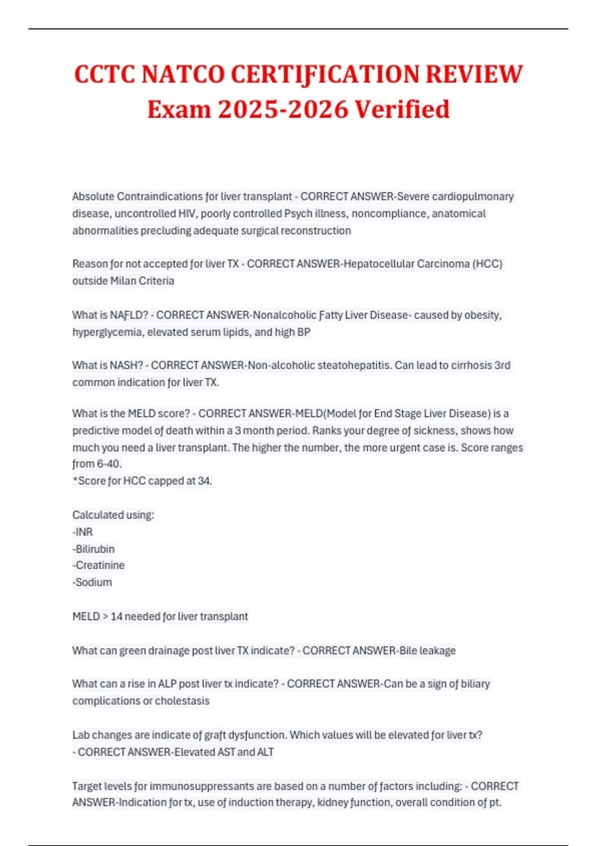 CCTC NATCO CERTIƑICATION REVIEW Exam Verified - CCTC NATCO - Stuvia US