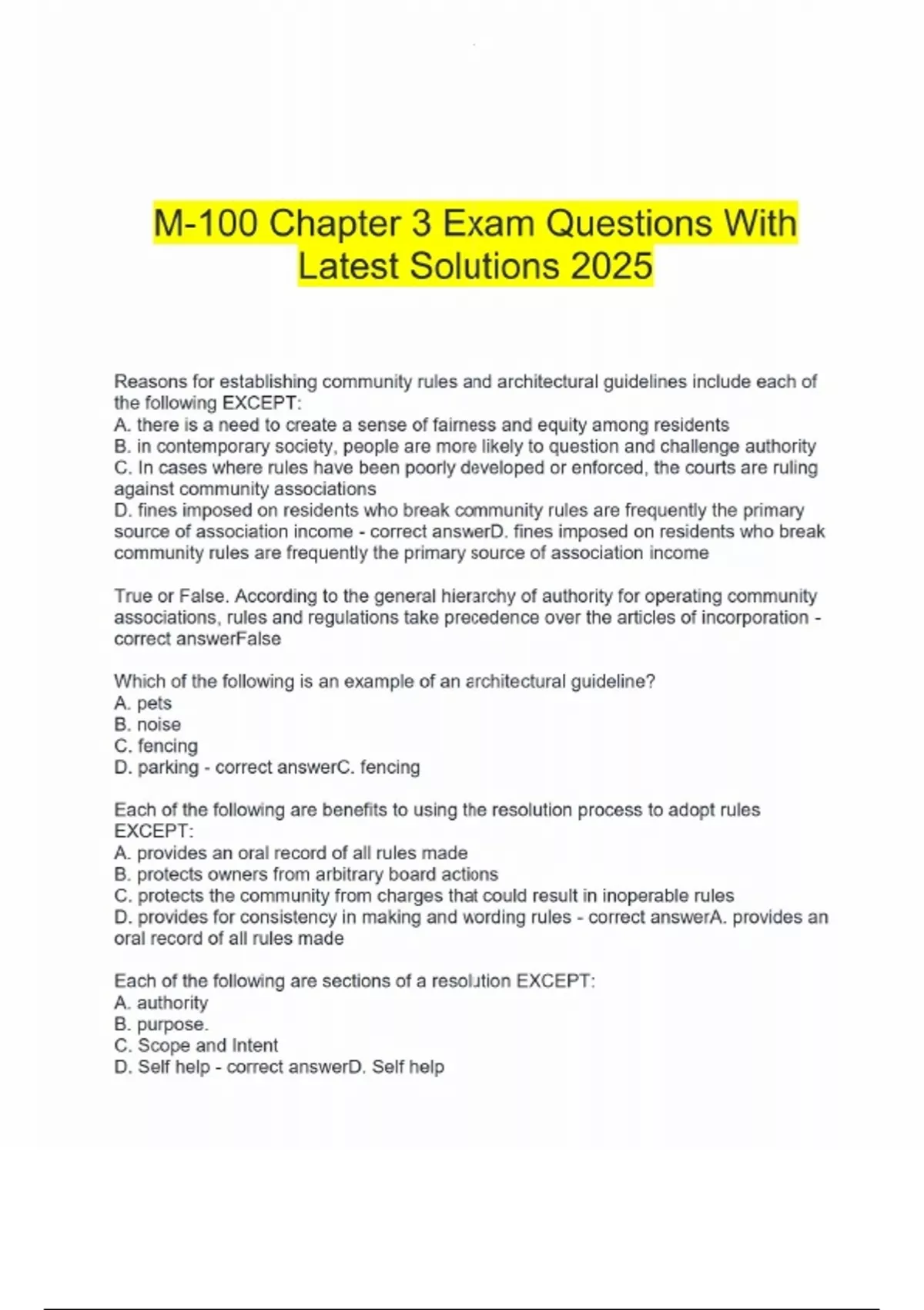 M-100 Chapter 3 Exam Questions With Latest Solutions 2025 - M-100 ...