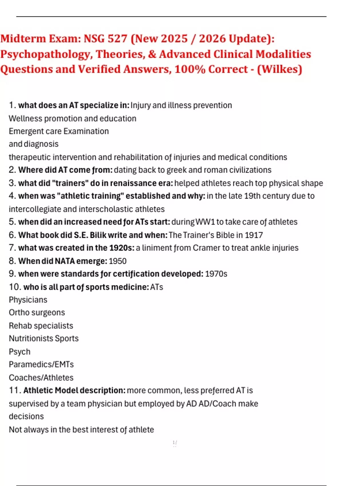 Midterm Exam: NSG 527 (New 2025 / 2026 Update): Psychopathology ...