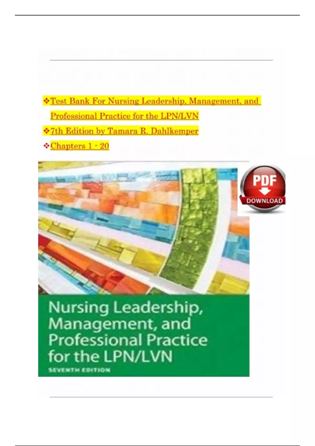 Nursing Leadership & Management for LPN/LVN – Complete Test Bank (Ch. 1 ...