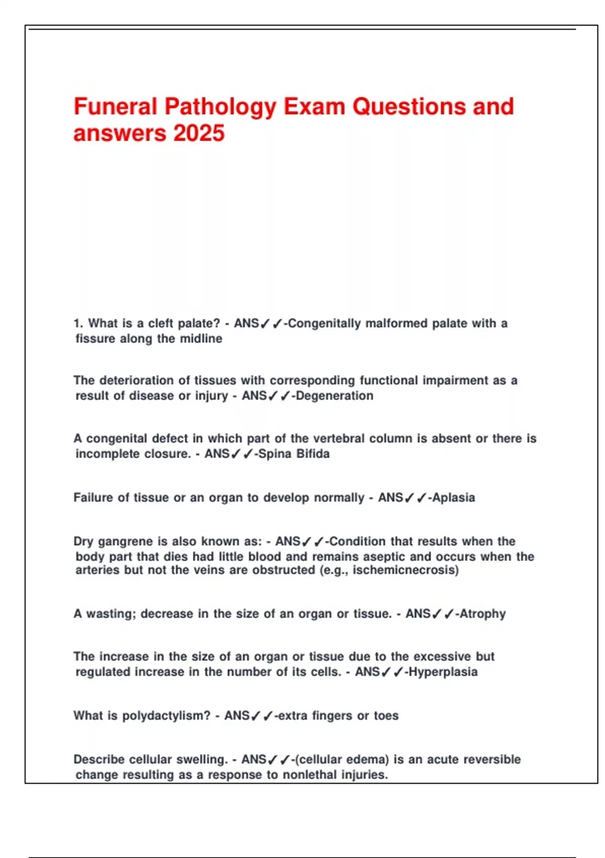 Funeral Pathology Exam Questions and answers 2025. - Funeral Pathology ...