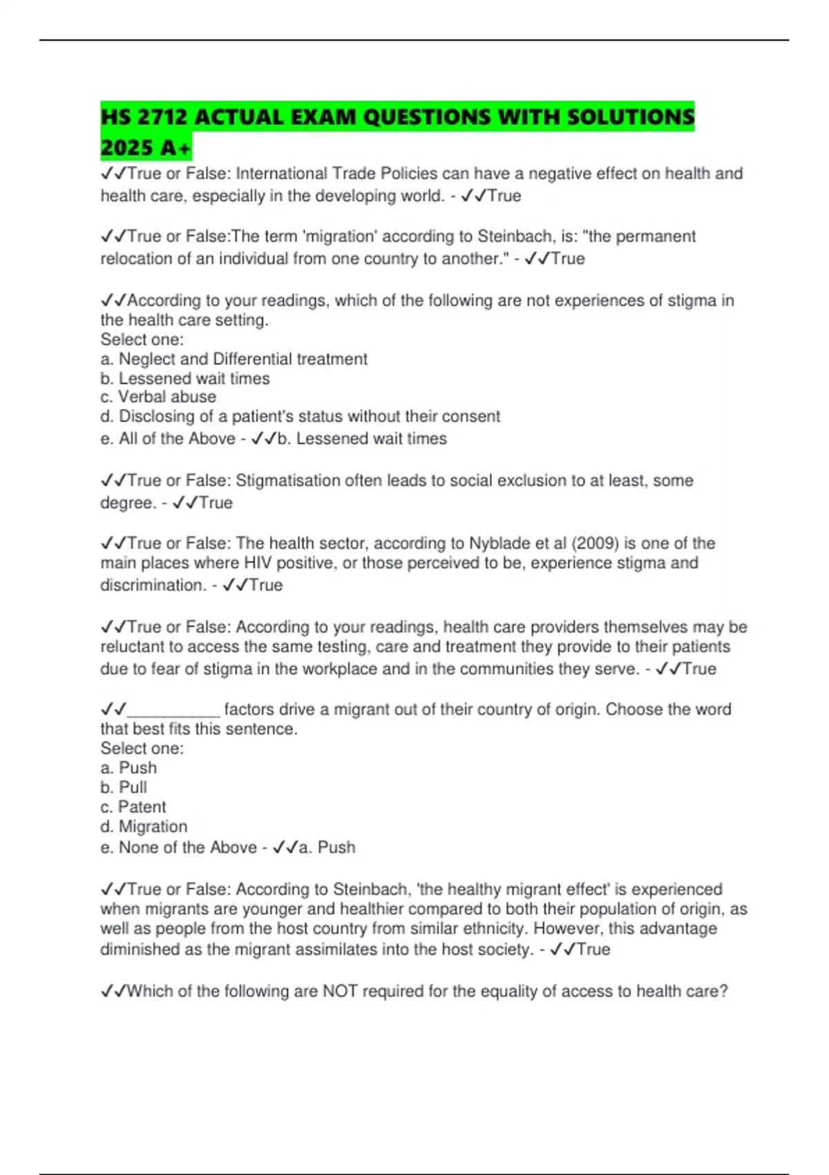 HS 2712 ACTUAL EXAM QUESTIONS WITH SOLUTIONS 2025 A+ - HS 2712 - Stuvia US