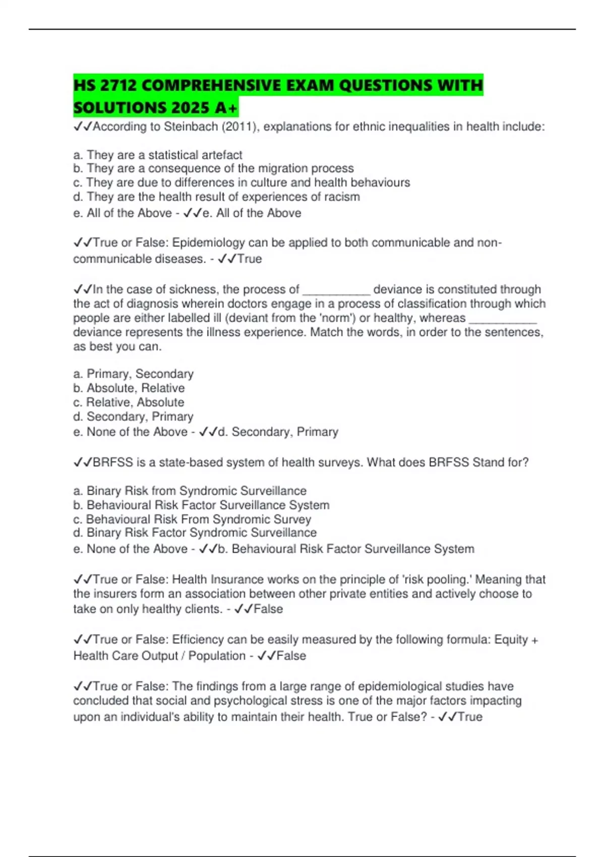 HS 2712 COMPREHENSIVE EXAM QUESTIONS WITH SOLUTIONS 2025 A+ - HS 2712 ...