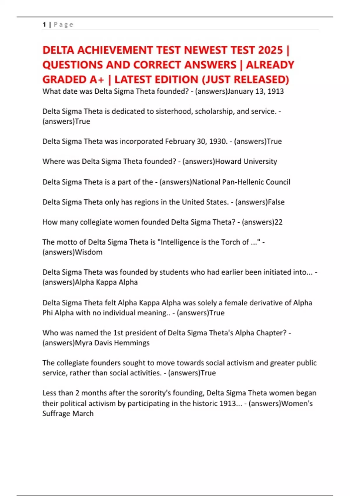 DELTA ACHIEVEMENT TEST NEWEST TEST 2025 | QUESTIONS AND CORRECT ANSWERS ...