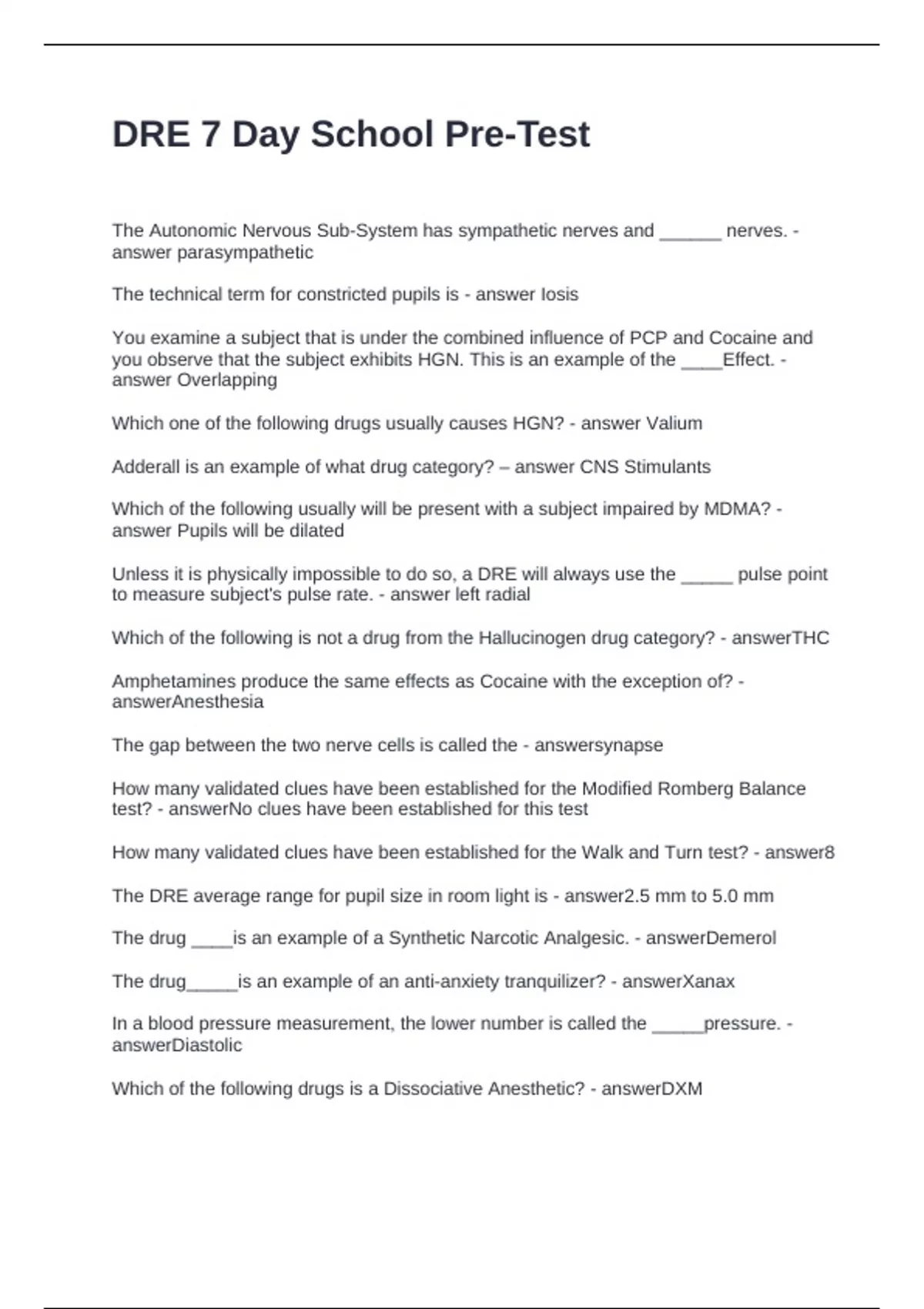 DRE 7 Day School Pre-Test Questions and Answers 2025 - DRE - Stuvia US