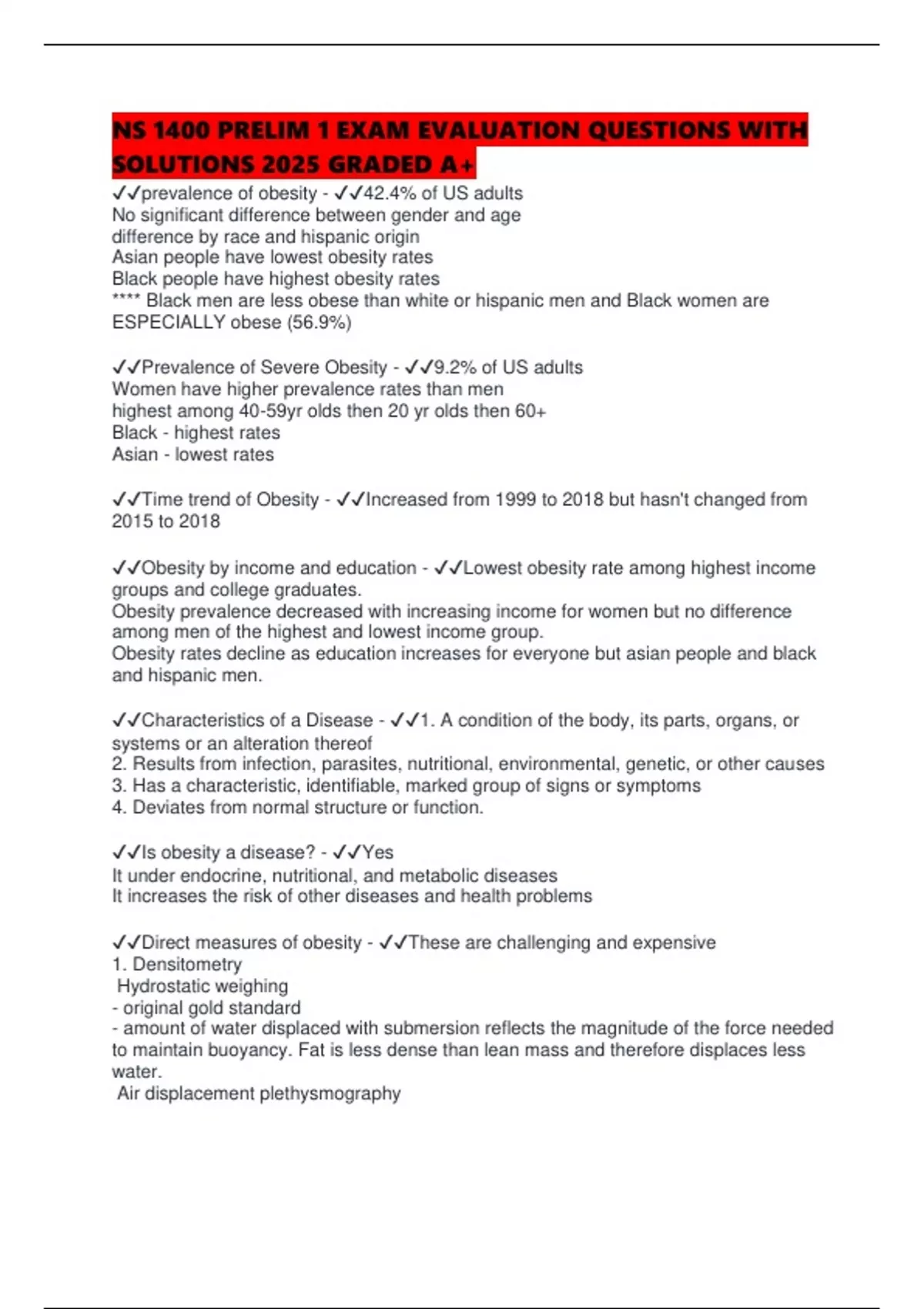 NS 1400 PRELIM 1 EXAM EVALUATION QUESTIONS WITH SOLUTIONS 2025 GRADED ...