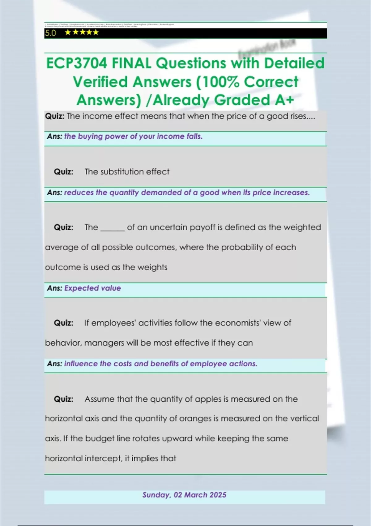ECP3704 FINAL Questions with Detailed Verified Answers (100% Correct Answers) /Already Graded A+ ...