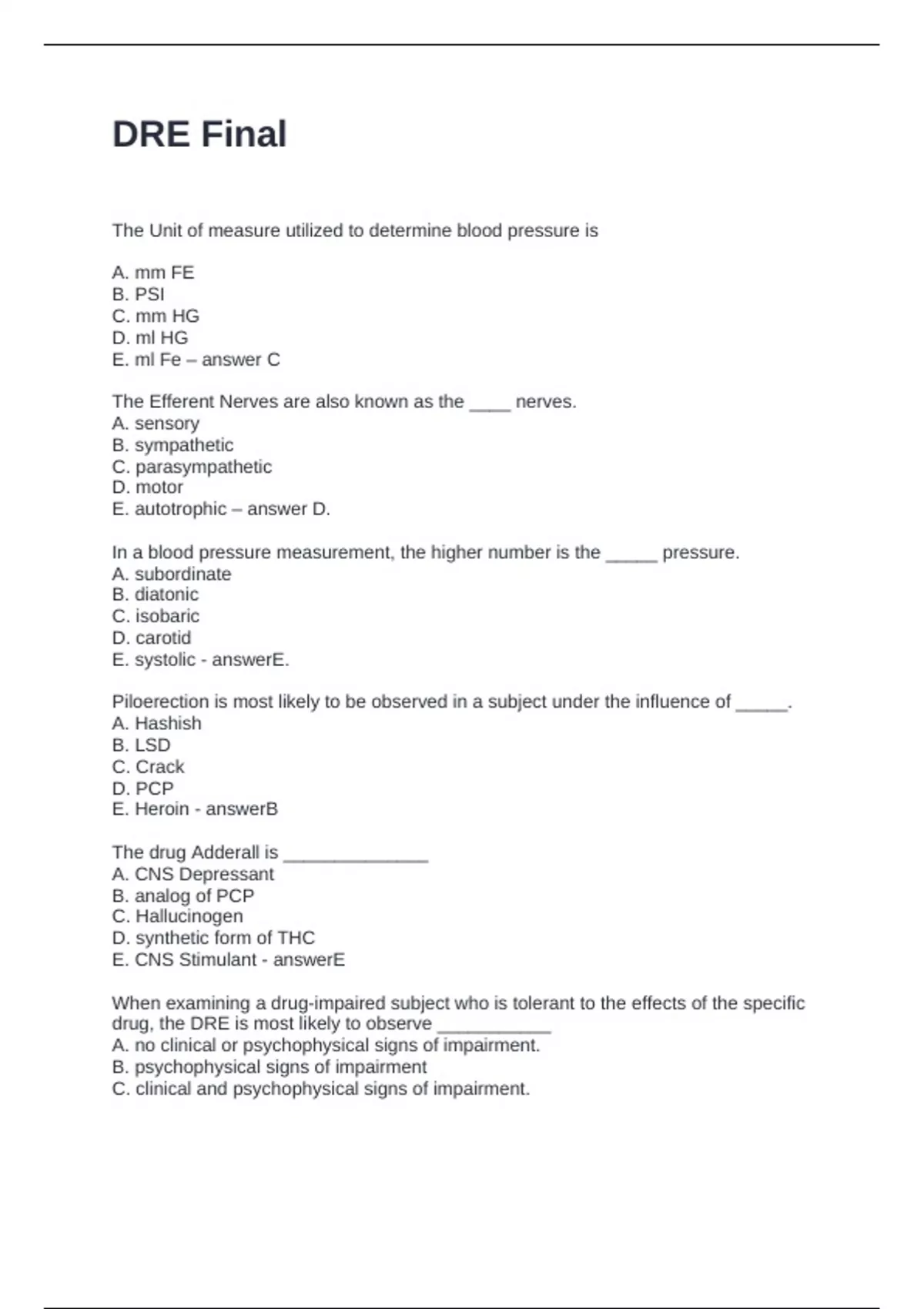 DRE Final Questions and Answers 100% Correct - DRE - Stuvia US