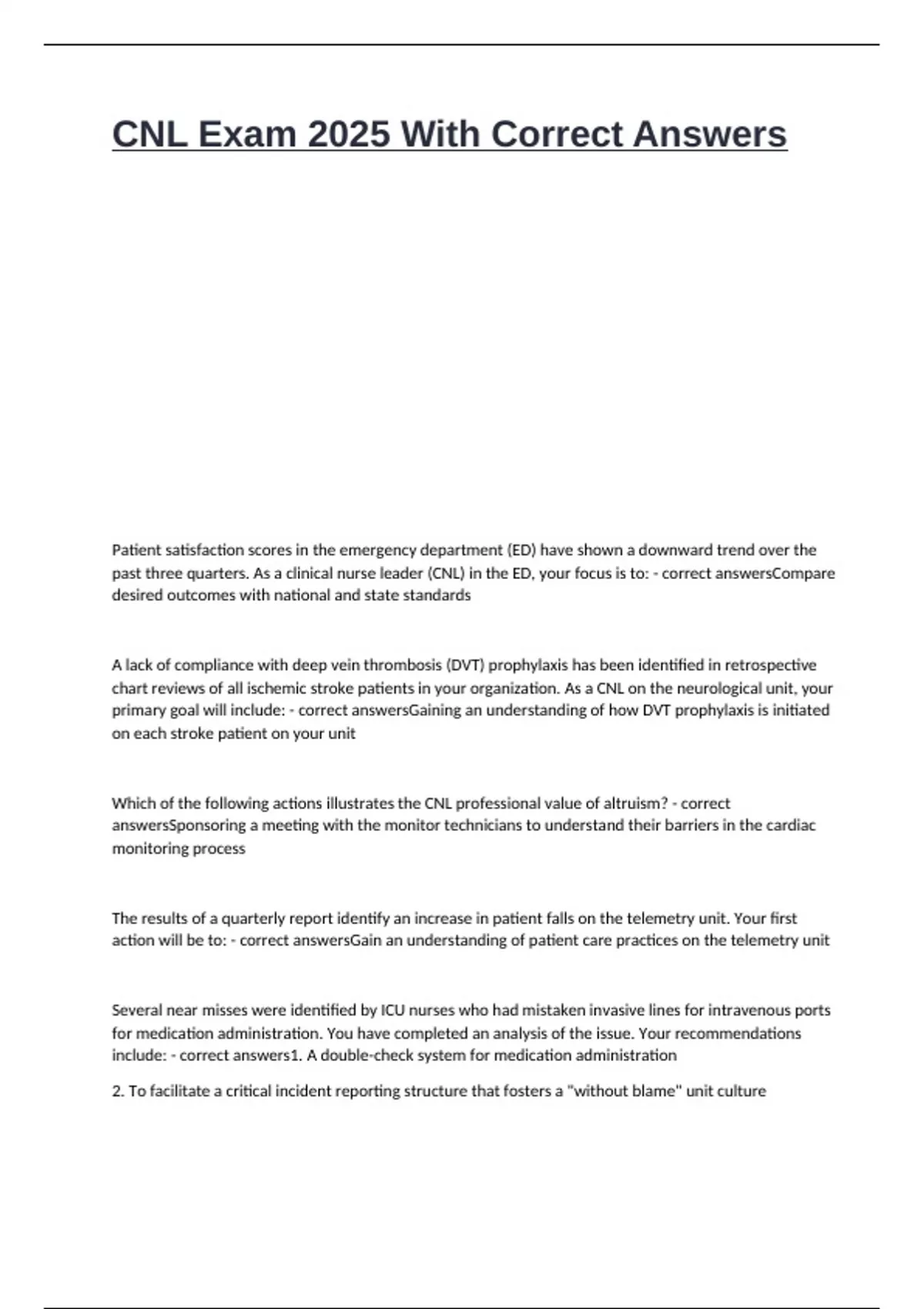 CNL Exam 2025 With Correct Answers. - CNL - Stuvia US