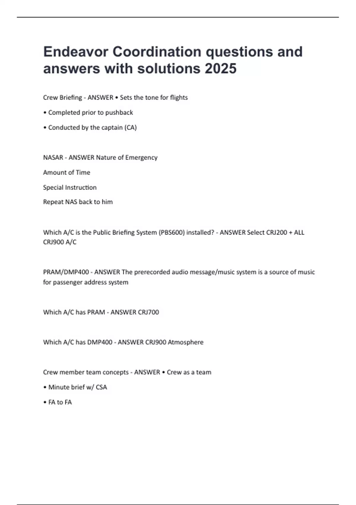 Endeavor Coordination questions and answers with solutions 2025. - ENDEAVOR - Stuvia US