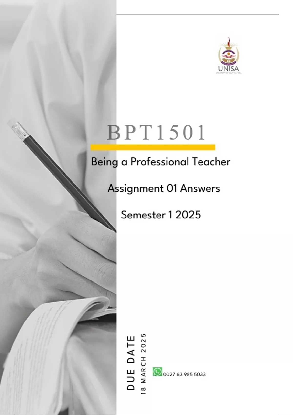 BPT1501 Assignment 01 Answers Semester 1 2025 - Being a Professional ...