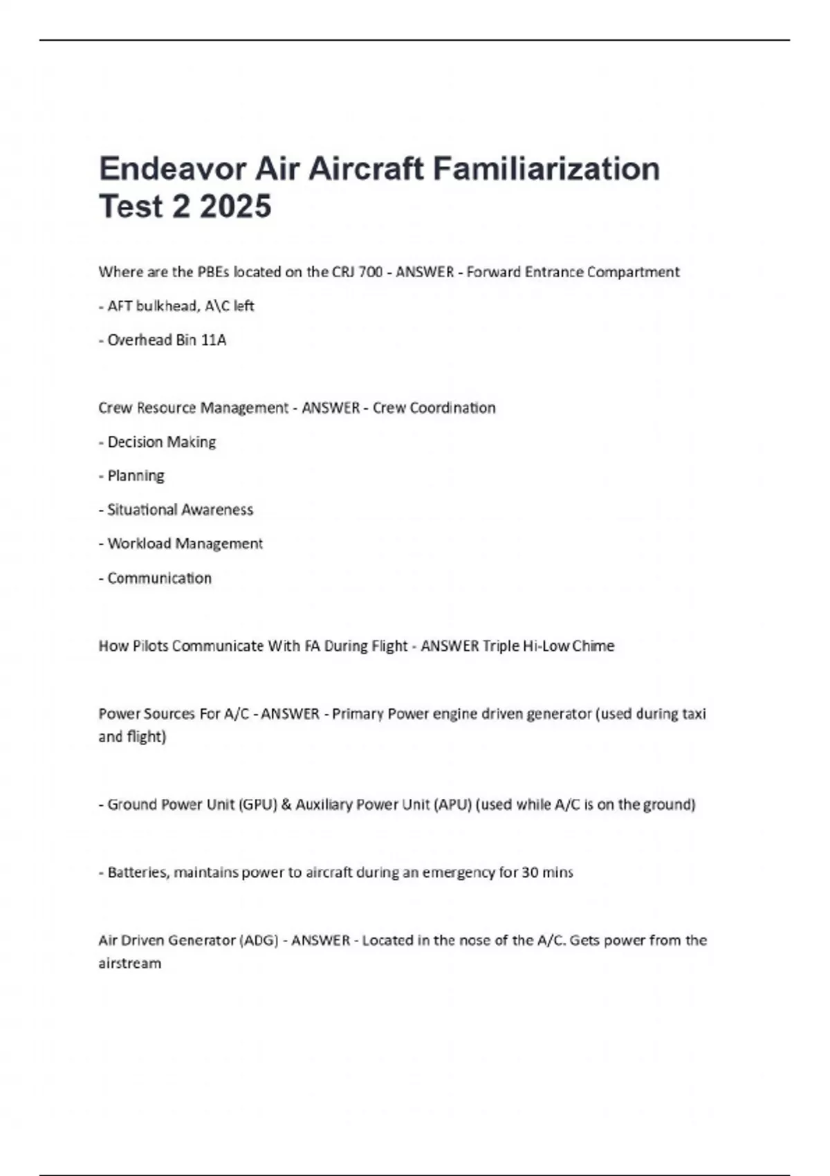 Endeavor Air Aircraft Familiarization Test 2 2025 - ENDEAVOR - Stuvia US