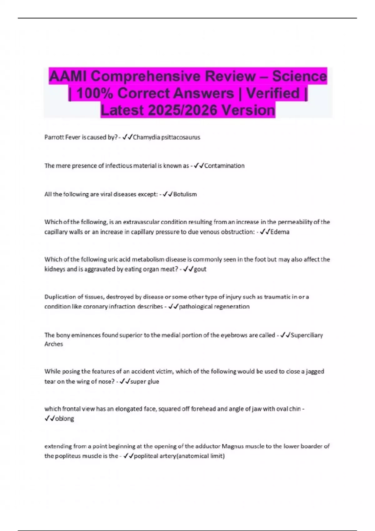 AAMI Comprehensive Review – Science | 100% Correct Answers | Verified ...