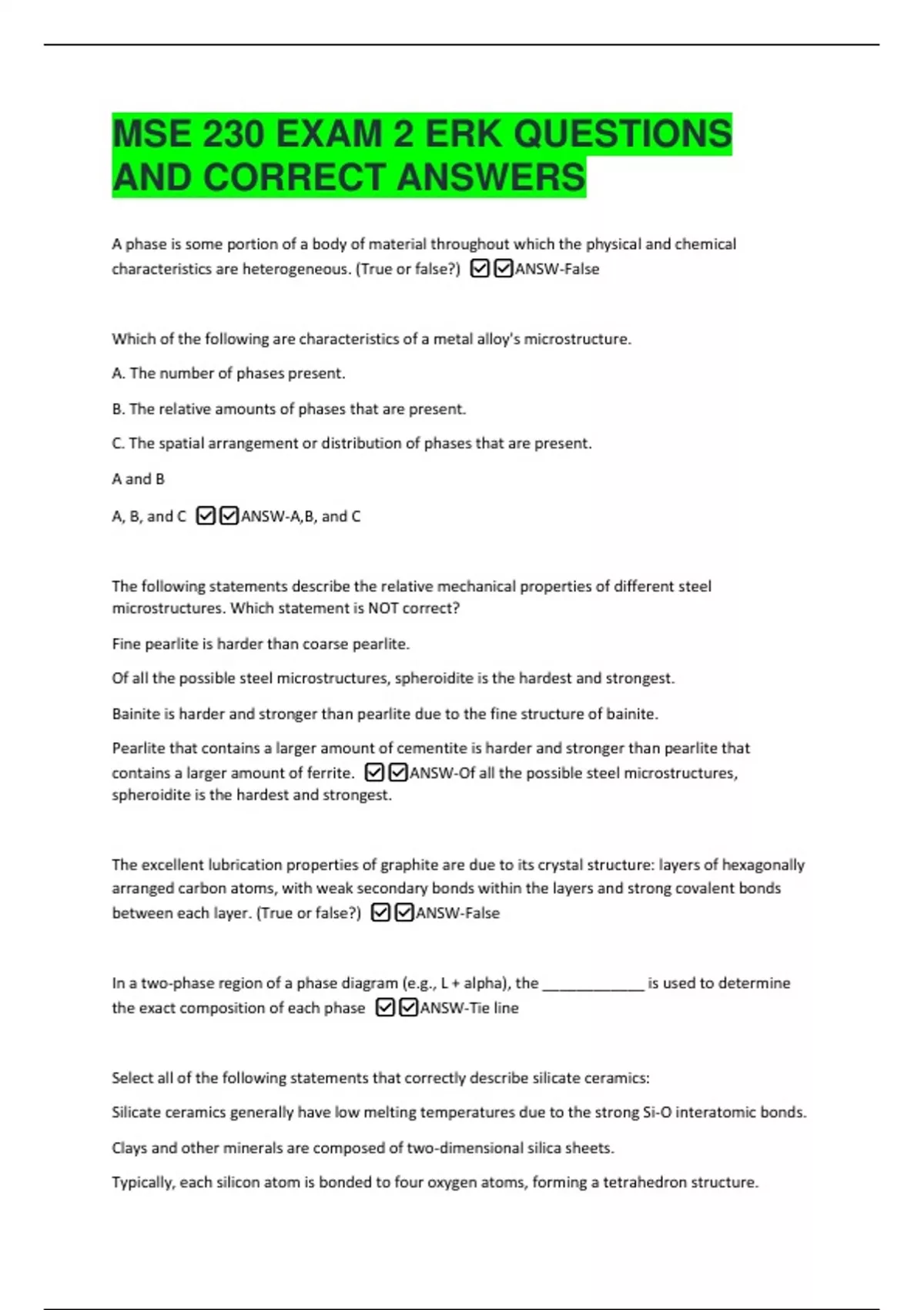 MSE 230 BUNDLE EXAMS WITH COMPLETE SOLUTIONS - Stuvia US