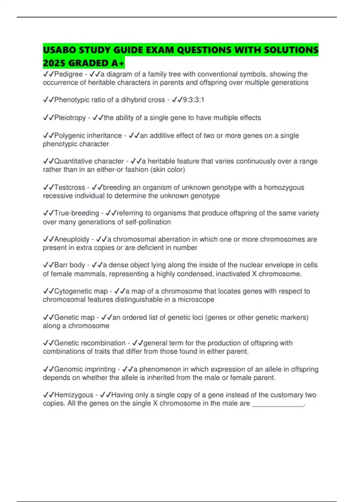 USABO STUDY GUIDE EXAM QUESTIONS WITH SOLUTIONS 2025 GRADED A+ - USABO ...
