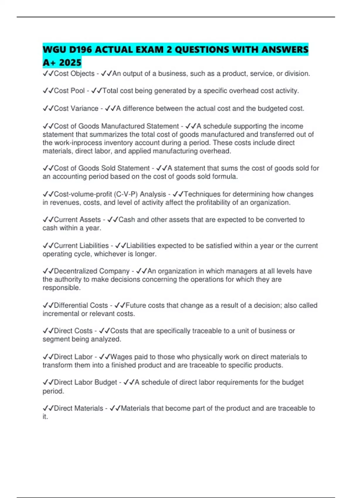 WGU D196 ACTUAL EXAM 2 QUESTIONS WITH ANSWERS A+ 2025 - WGU - Stuvia US