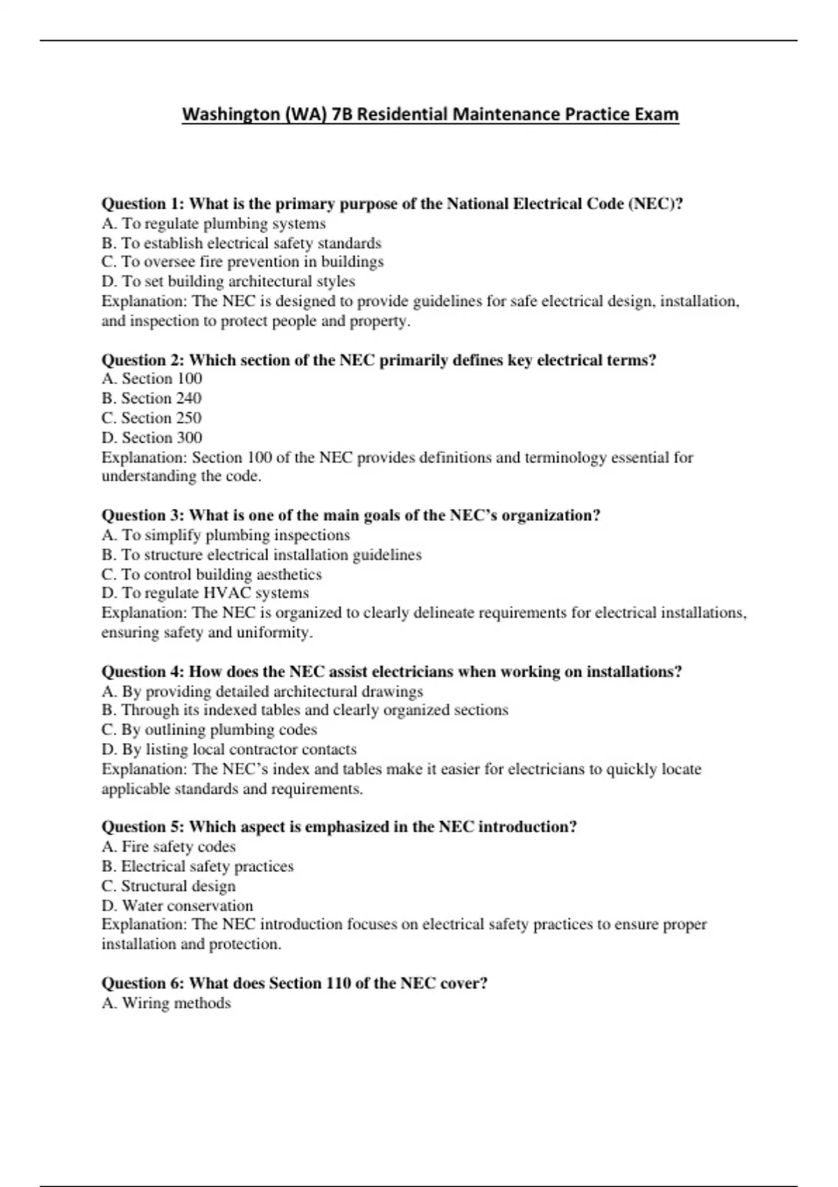 Washington (WA) 7B Residential Maintenance Practice Exam - Computers ...