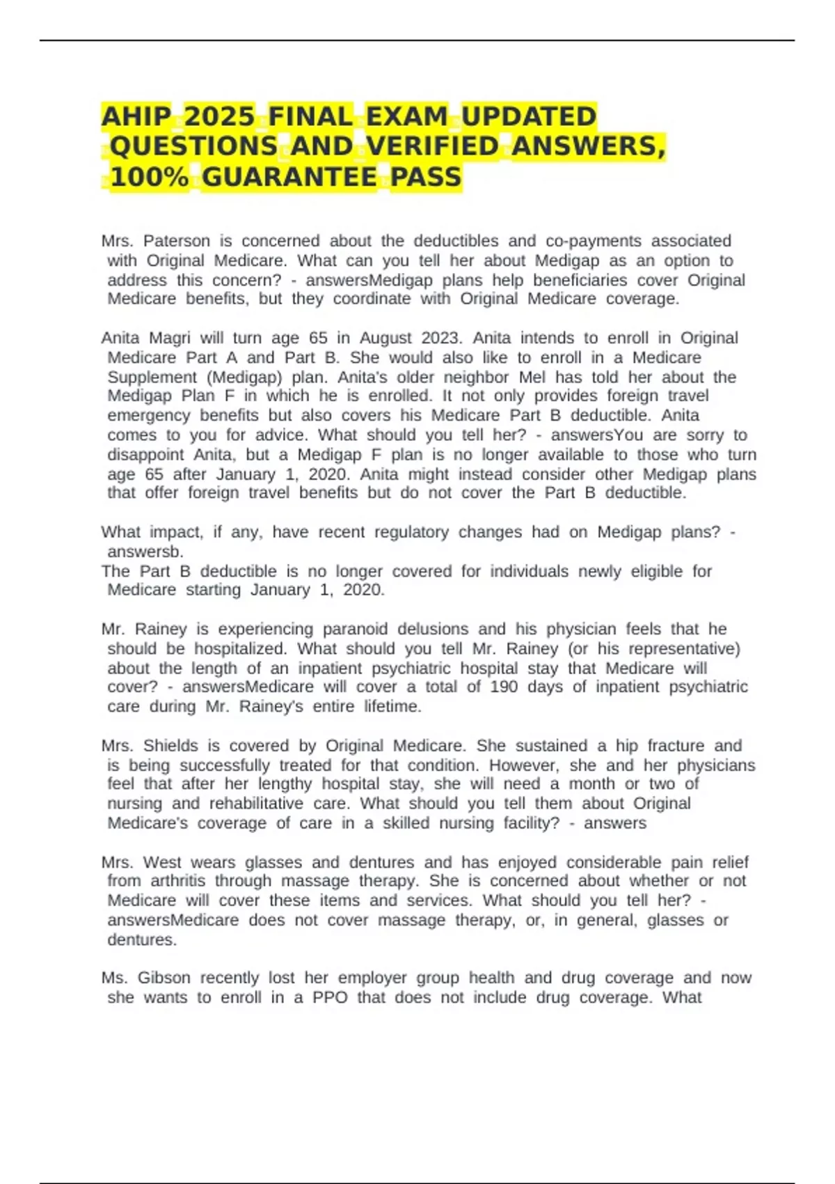 AHIP 2025 Final Exam Updated Questions and Verified Answers, 100% Guarantee Pass - Ahip - Stuvia US