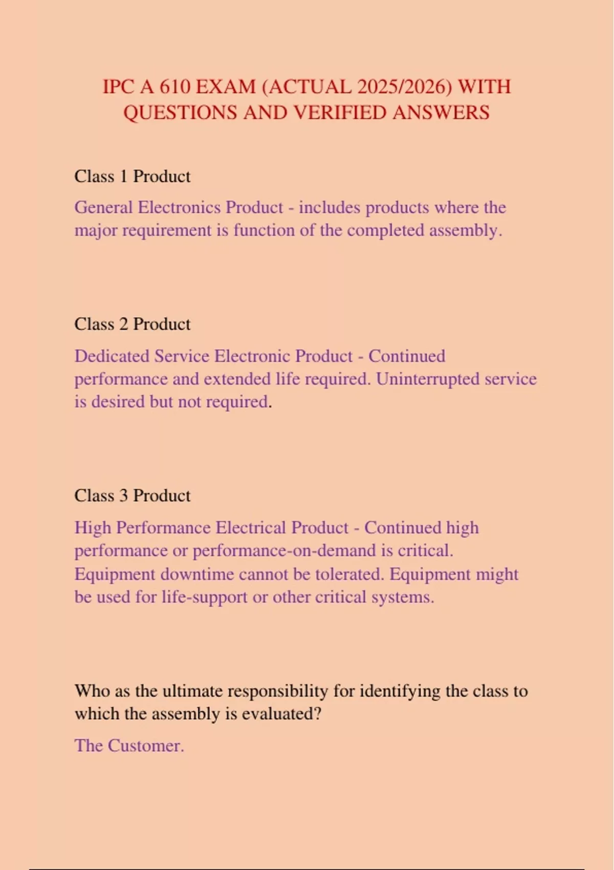 IPC A 610 EXAM (ACTUAL 2025/2026) WITH QUESTIONS AND VERIFIED ANSWERS ...