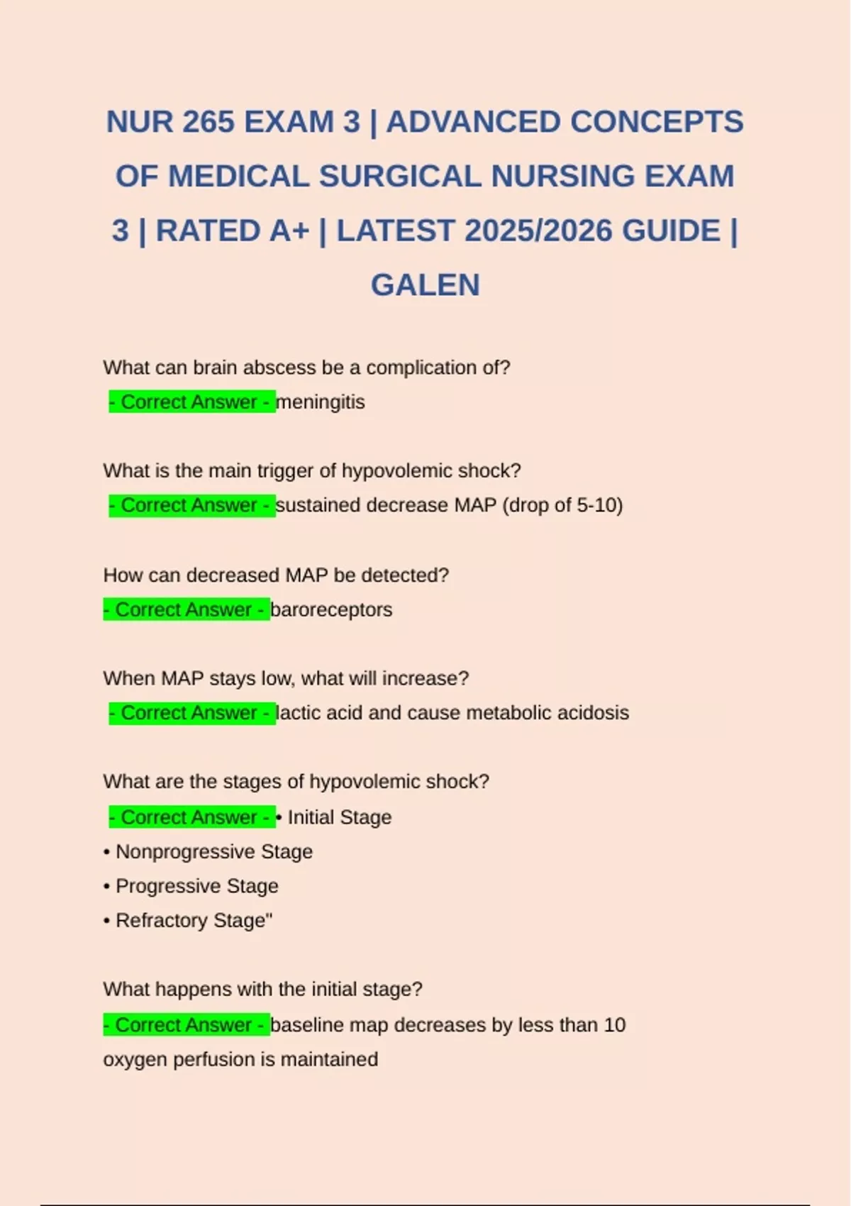 NUR 265 EXAM 3 | ADVANCED CONCEPTS OF MEDICAL SURGICAL NURSING EXAM 3 ...