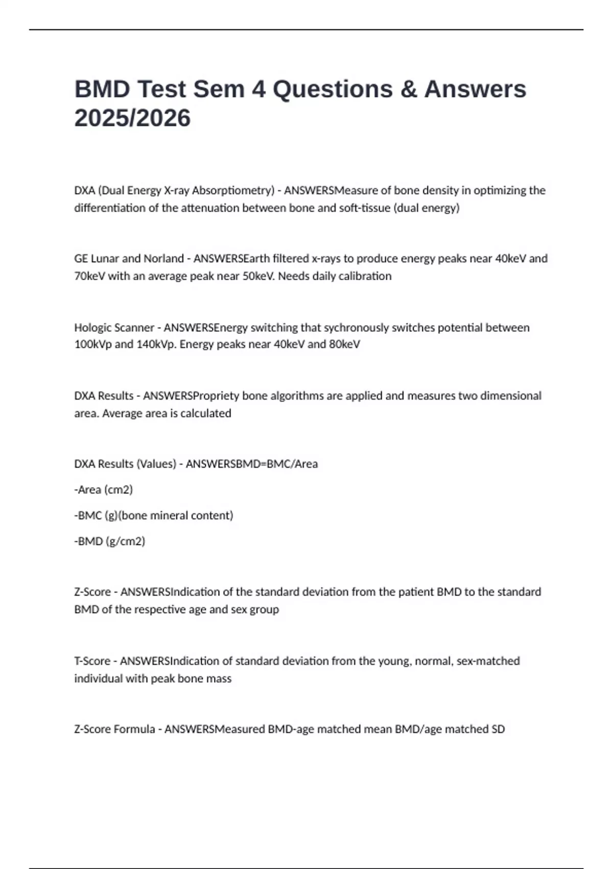 BMD Test Sem 4 Questions & Answers 2025/2026 - BMD - Stuvia US