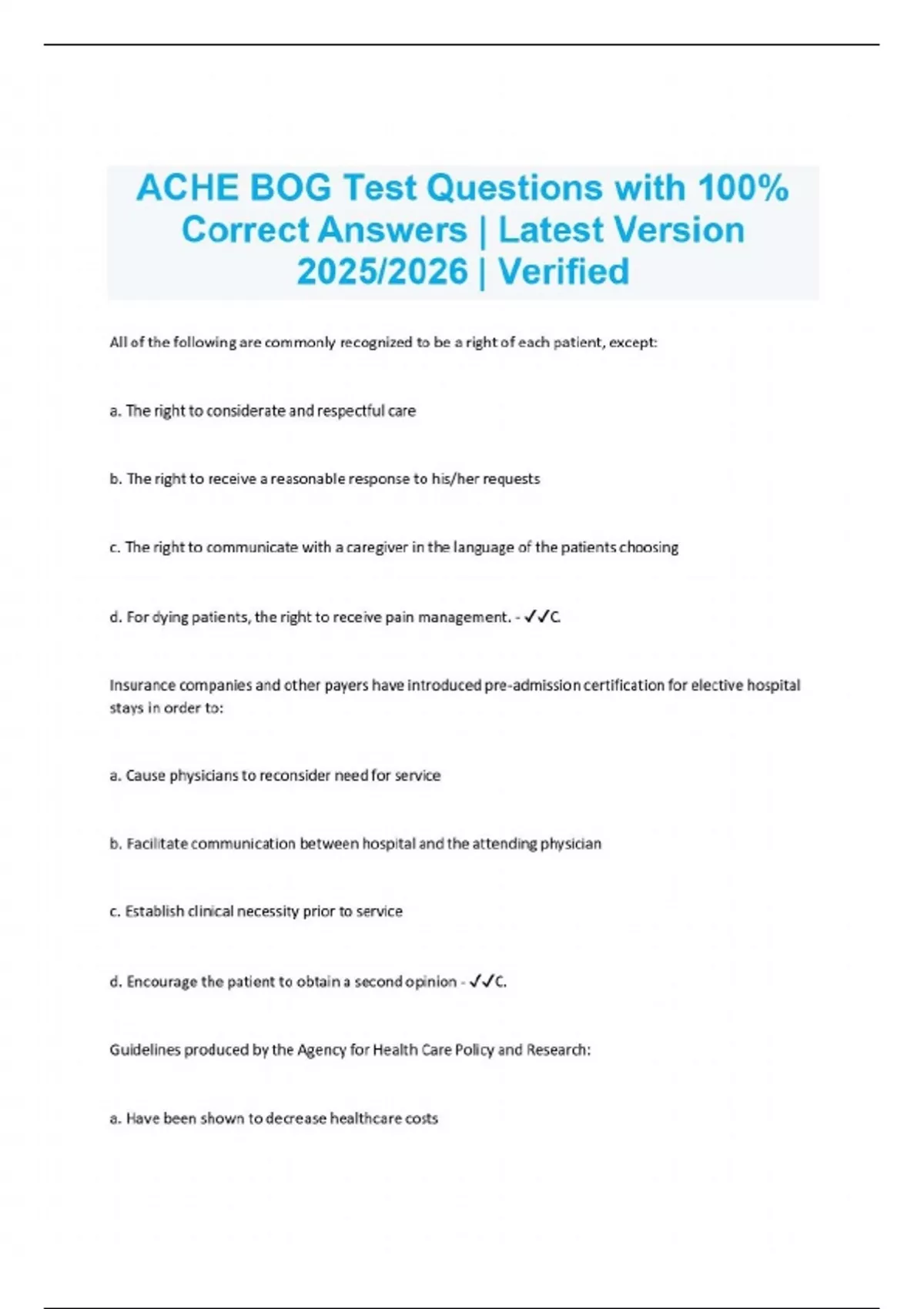 ACHE BOG Test Questions with 100% Correct Answers | Latest Version 2025 ...