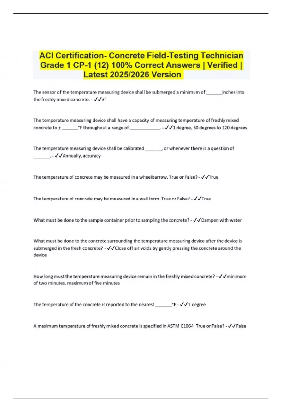 ACI Certification- Concrete Field-Testing Technician Grade 1 CP-1 (12 ...