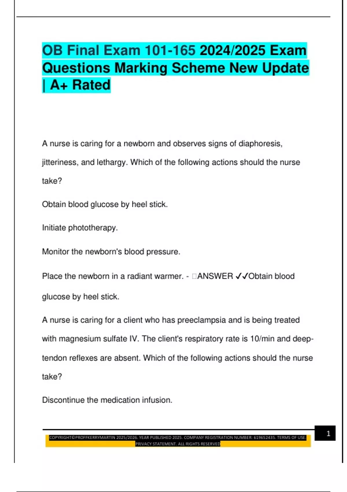 OB Final Exam /2025 Exam Questions Marking Scheme New Update | A+ Rated ...