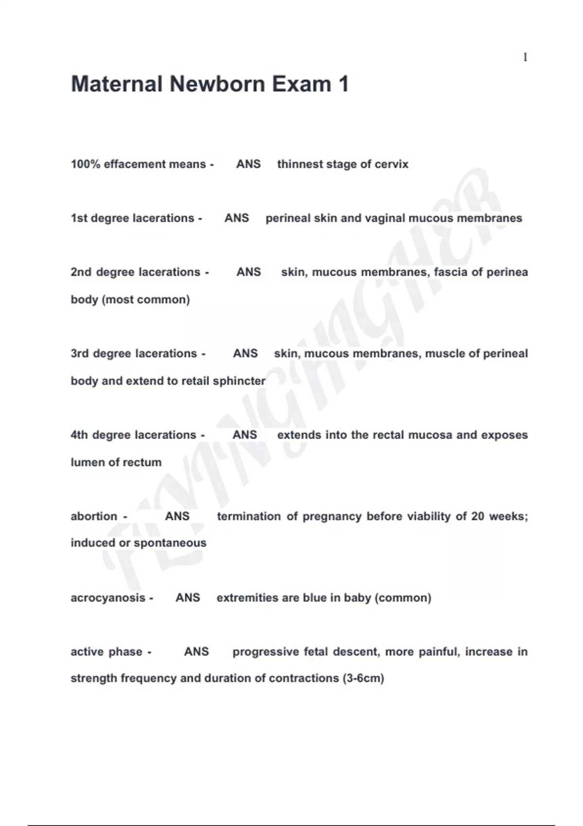 Maternal Newborn Exam 1 QUESTIONS & ANSWERS 2025 ( A+ GRADED 100% ...