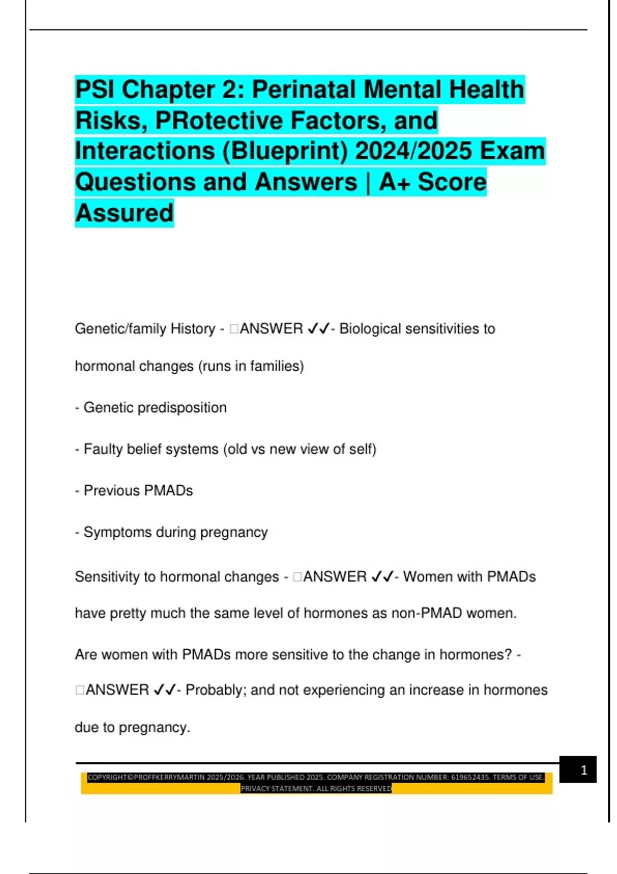 PSI Chapter 2: Perinatal Mental Health Risks, PRotective Factors, and ...