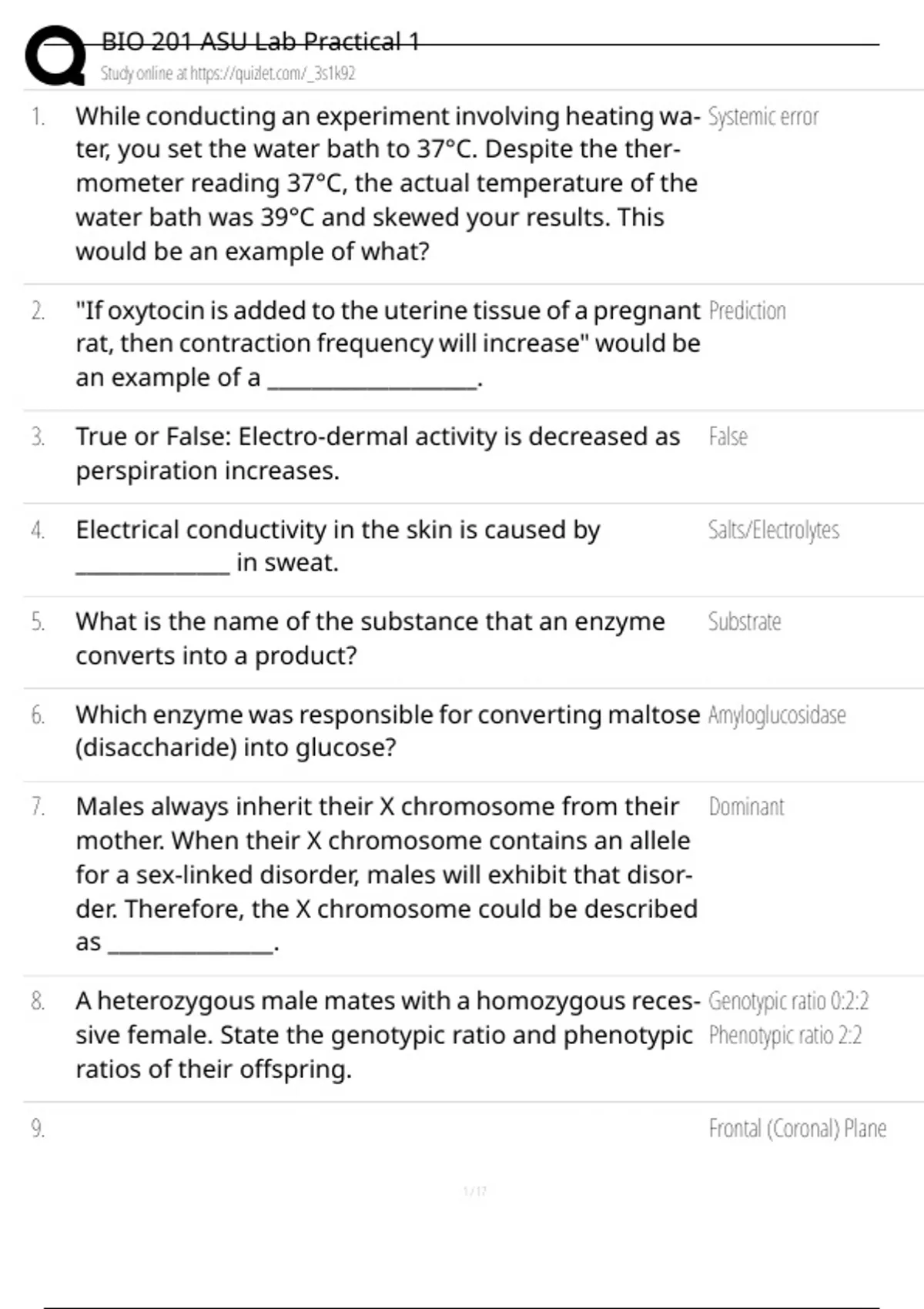 BIO 201 ASU Lab Practical 1 | QUESTIONS AND CORRECT ANSWERS GRADED A+ ...