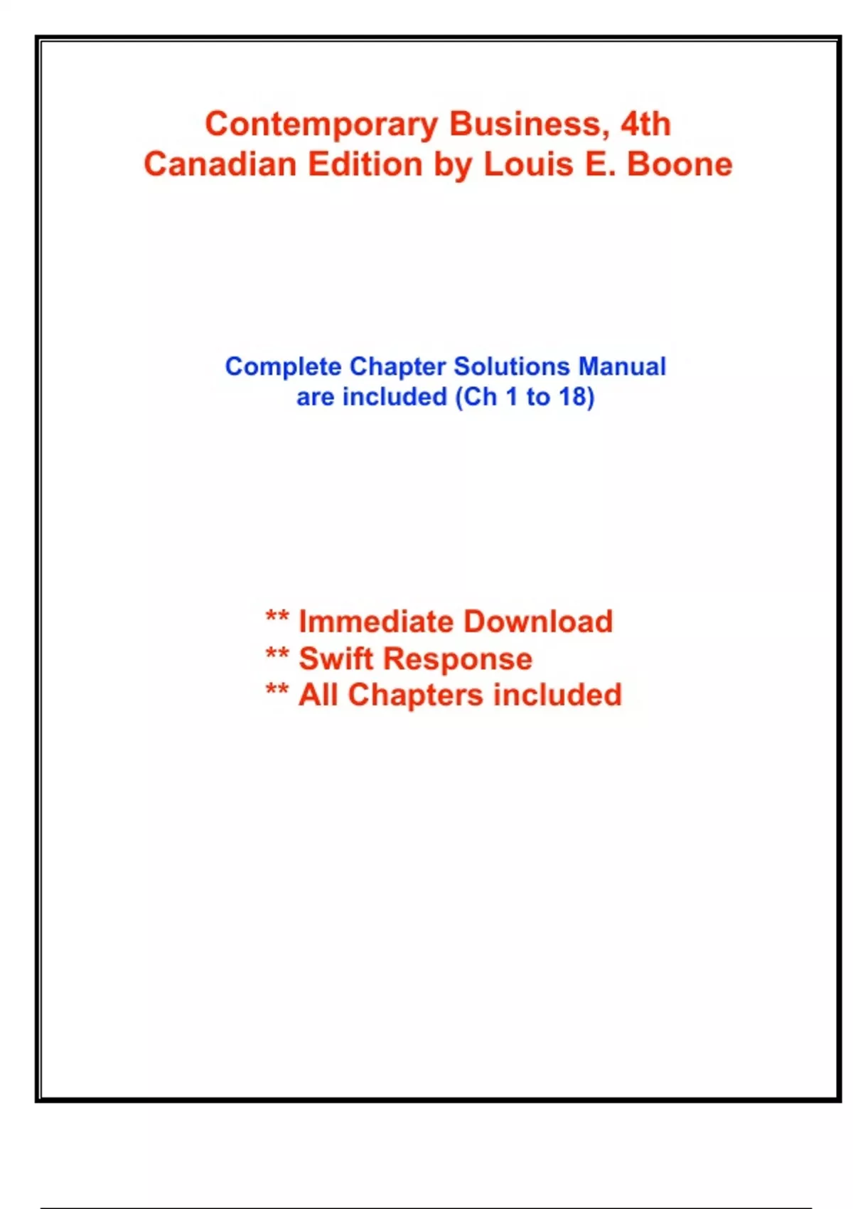 Solutions for Contemporary Business, 4th Canadian Edition by Boone (All ...