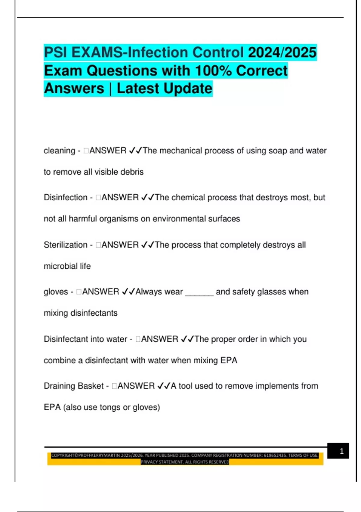 PSI EXAMS-Infection Control 2024/2025 Exam Questions with 100% Correct ...