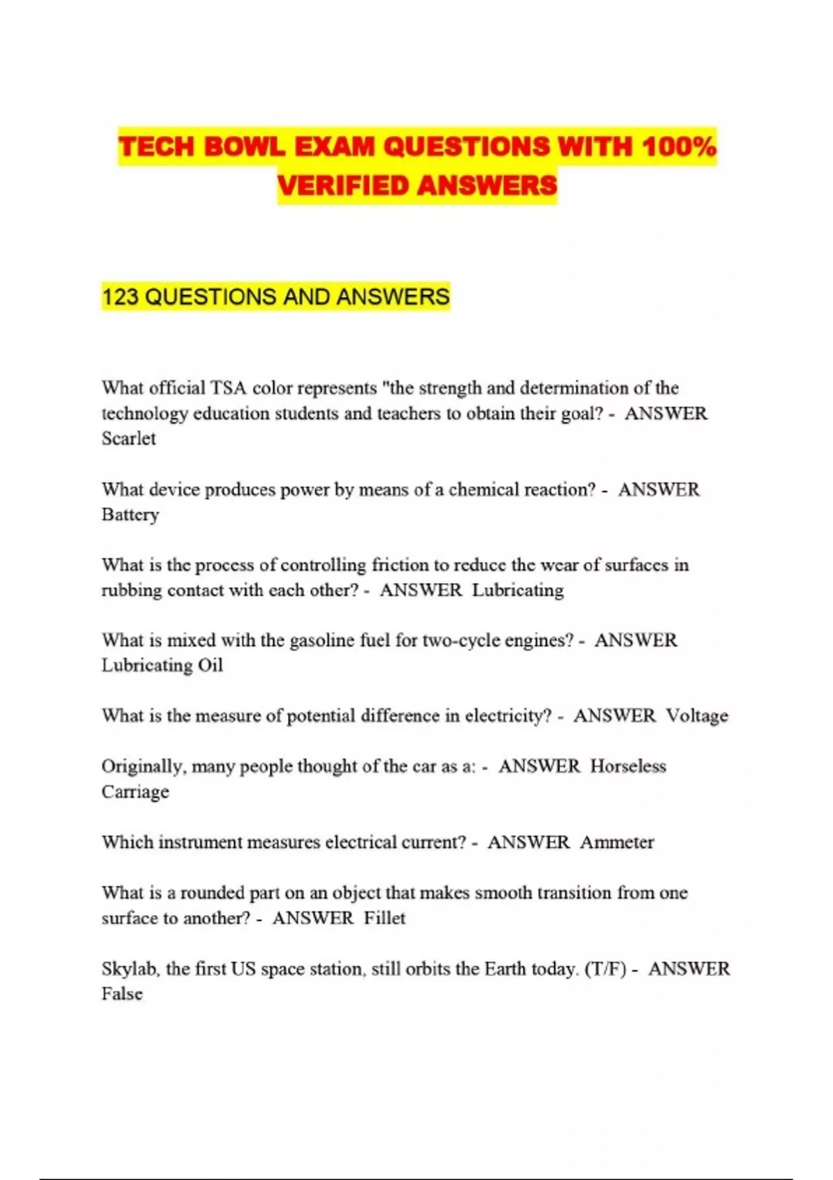 TECH BOWL EXAM QUESTIONS WITH 100% VERIFIED ANSWERS - TECH BOWL - Stuvia US