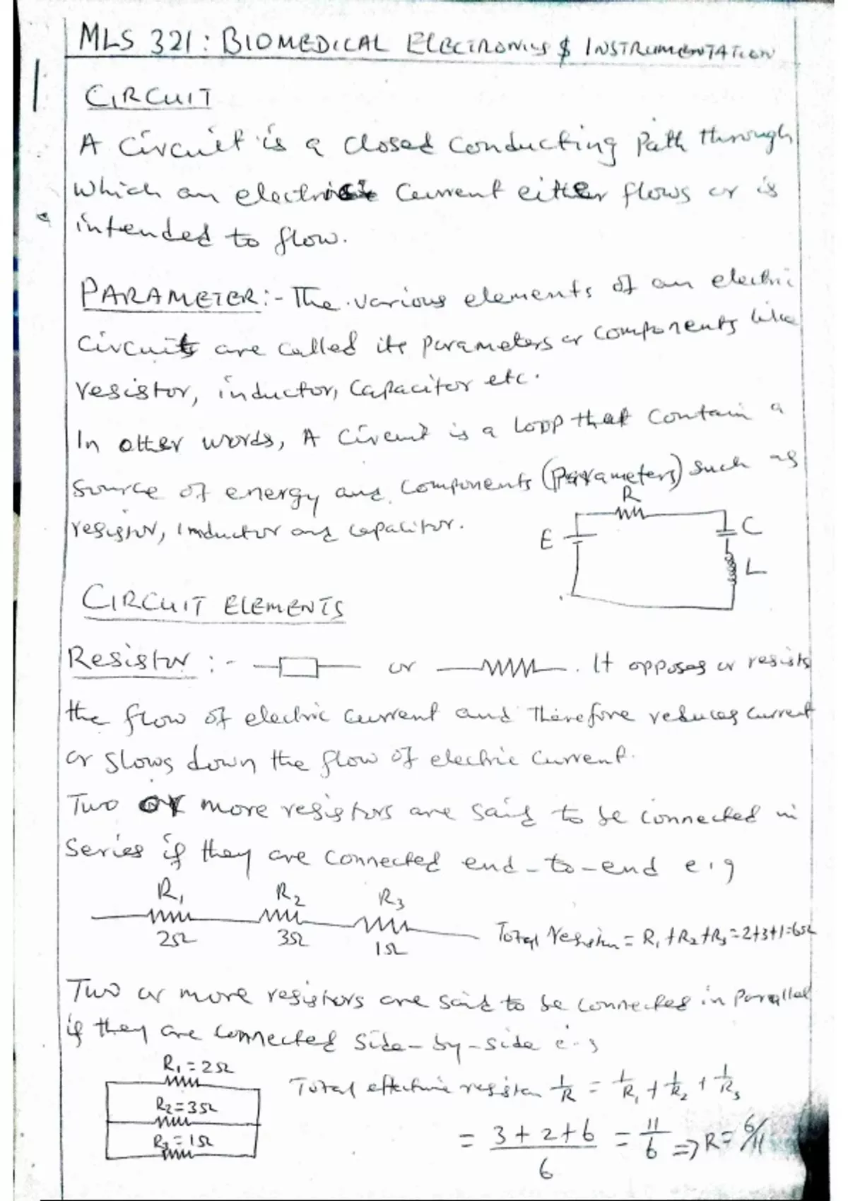 Circuit, circuit elements & it’s current in - Biomedical electronics - Stuvia US