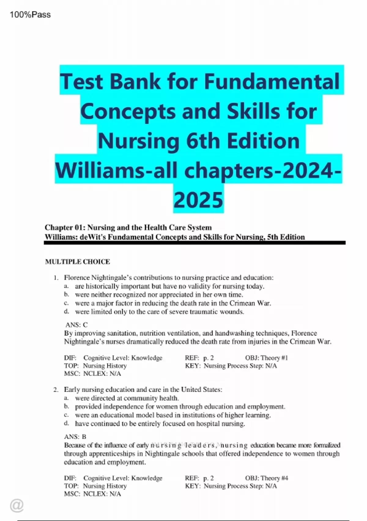 test bank for fundamental concepts and skills for nursing 6th edition ...