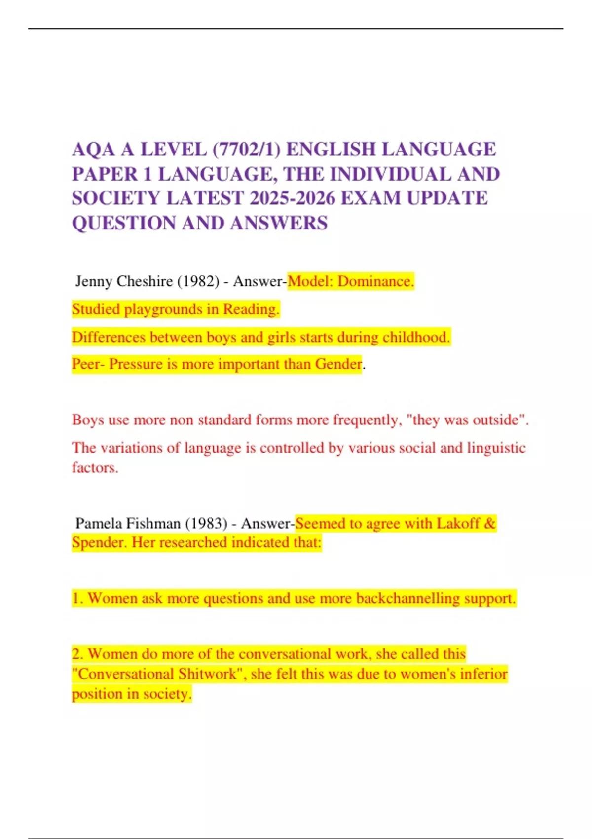 AQA A LEVEL (7702/1) ENGLISH LANGUAGE PAPER 1 LANGUAGE, THE INDIVIDUAL ...