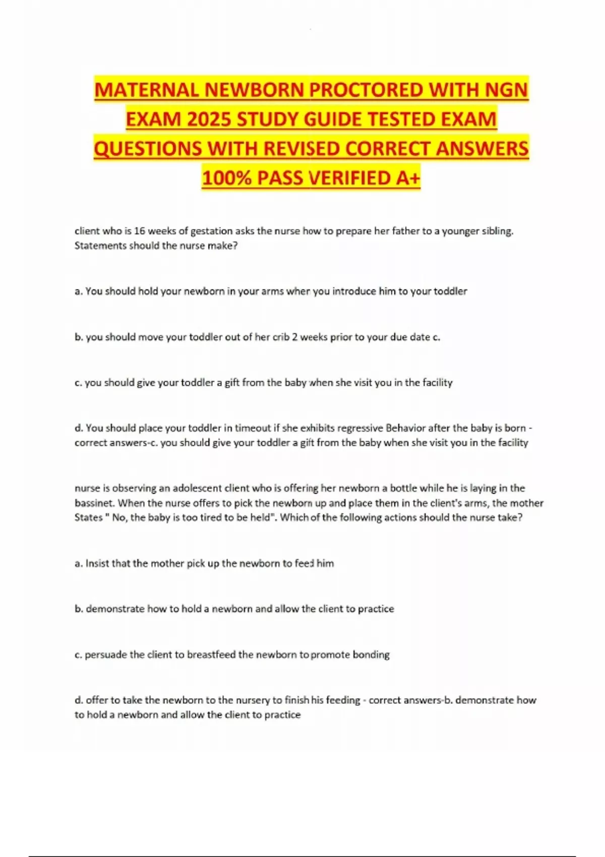 MATERNAL NEWBORN PROCTORED WITH NGN EXAM 2025 STUDY GUIDE TESTED EXAM ...