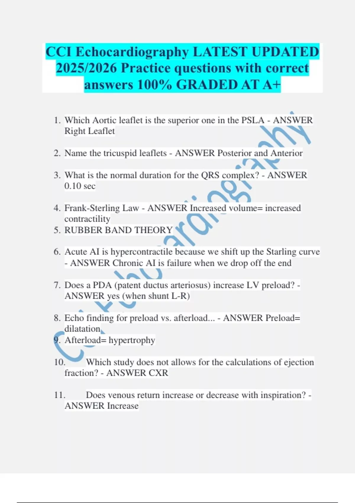 CCI Echocardiography LATEST UPDATED 2025/2026 Practice questions with ...