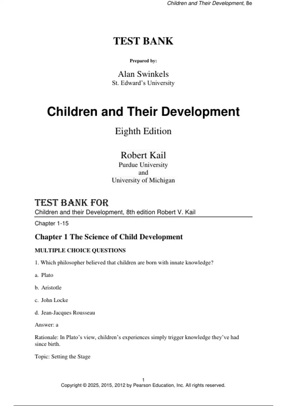Test Bank for Children and their Development, 8th Edition by Robert V ...