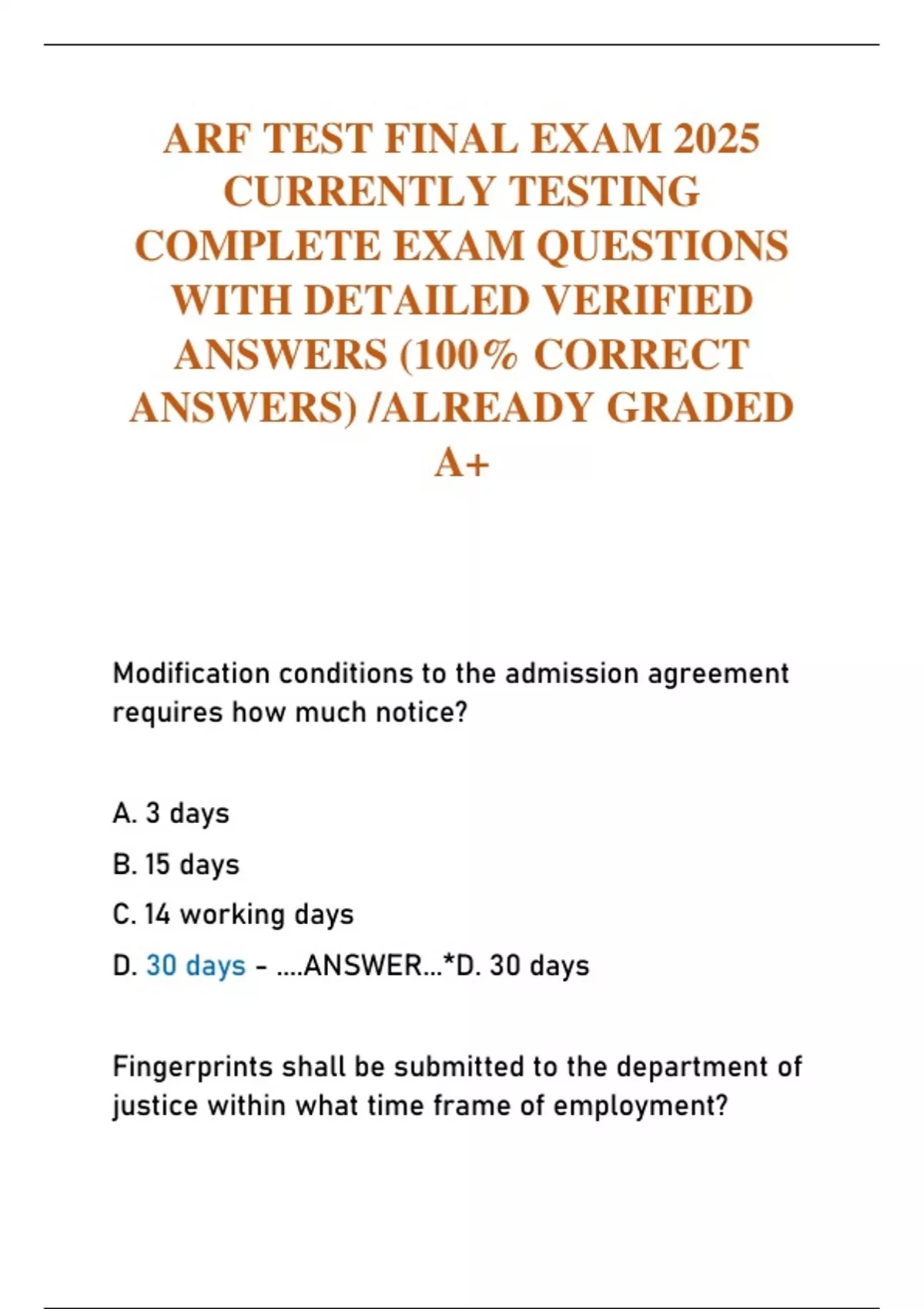ARF TEST FINAL EXAM 2025 CURRENTLY TESTING COMPLETE EXAM QUESTIONS WITH ...