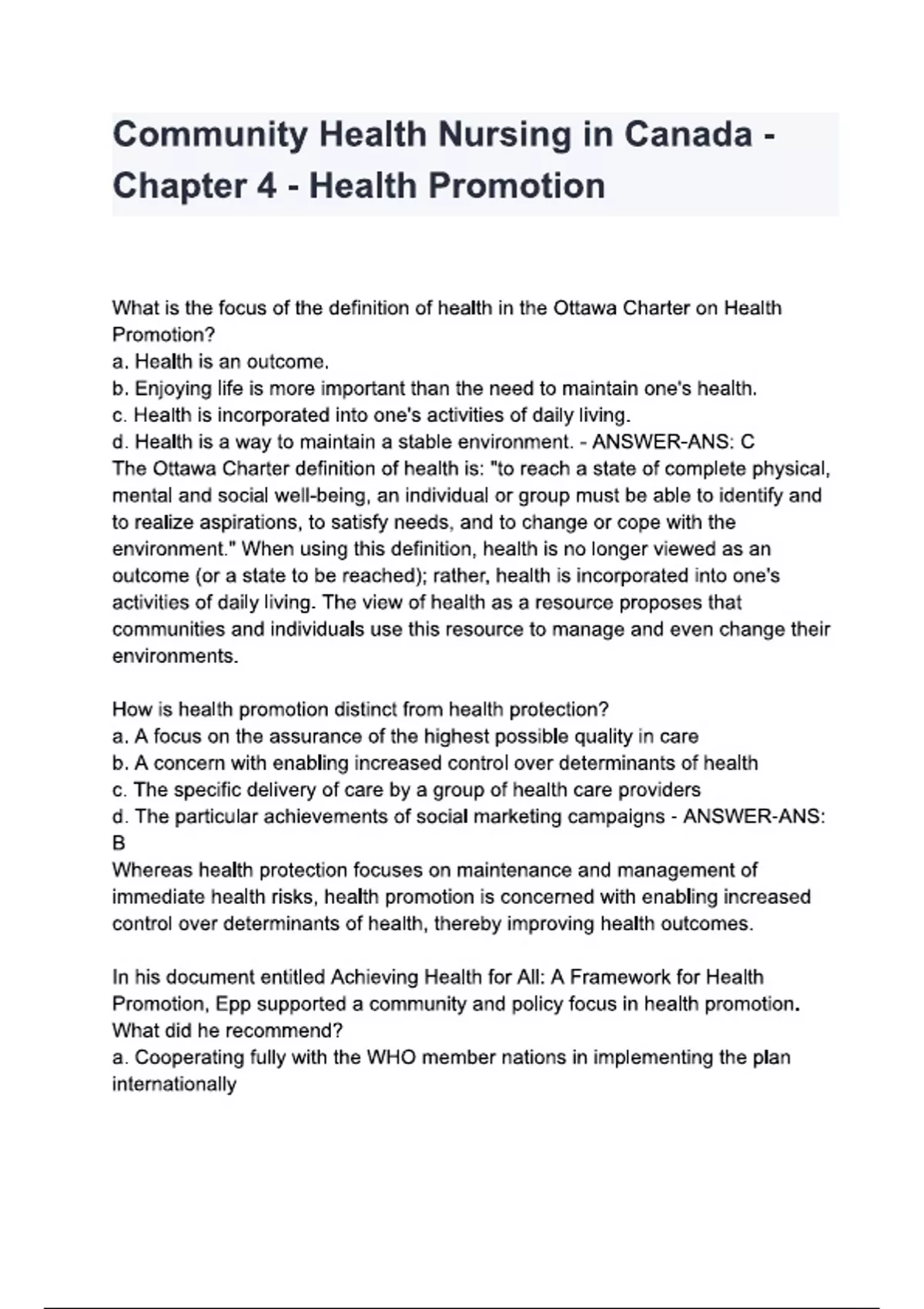 Community Health Nursing in Canada - Chapter 4 - Health Promotion ...