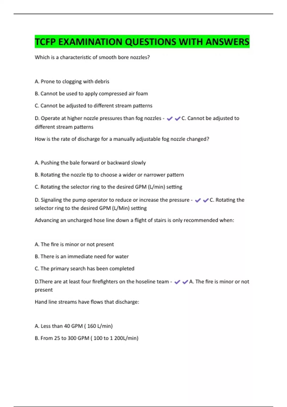 TCFP EXAMINATION QUESTIONS WITH ANSWERS - TCFP - Stuvia US
