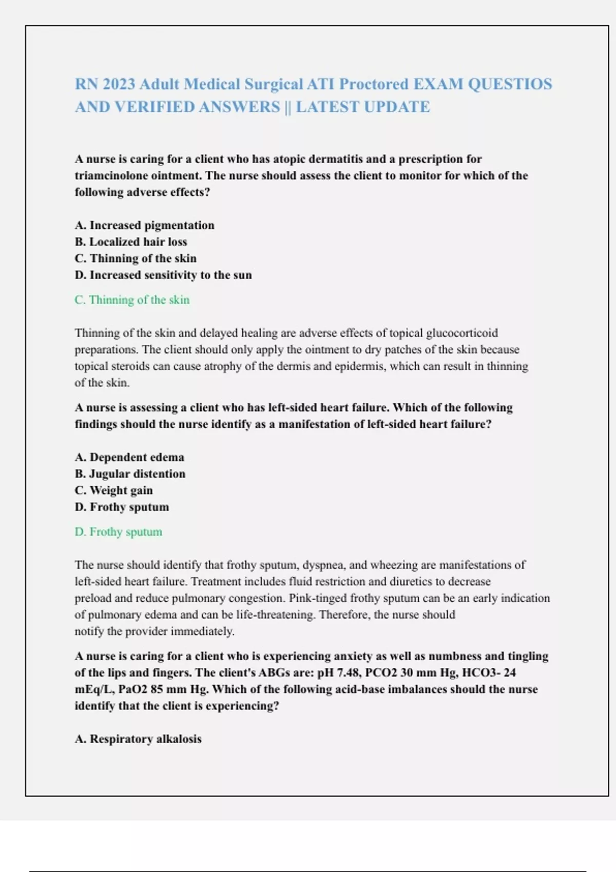 RN 2023 Adult Medical Surgical ATI Proctored EXAM QUESTIOS AND VERIFIED ...