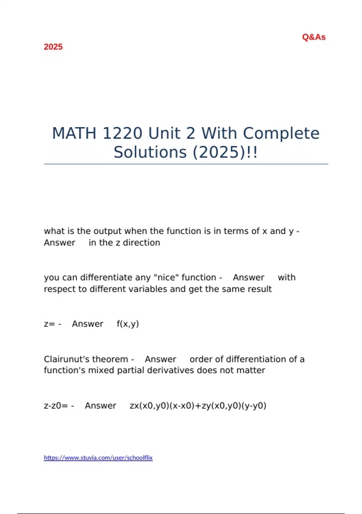 MATH 1220 Unit 2 With Complete Solutions (2025)!! - MATH 1220 - Stuvia US