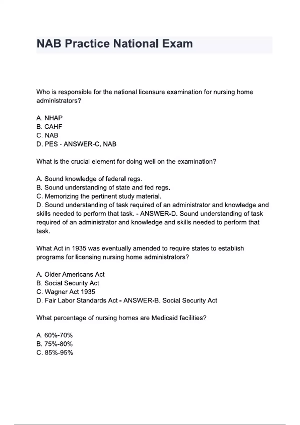 NAB Practice National Exam questions and answers - Nursing. - Stuvia US