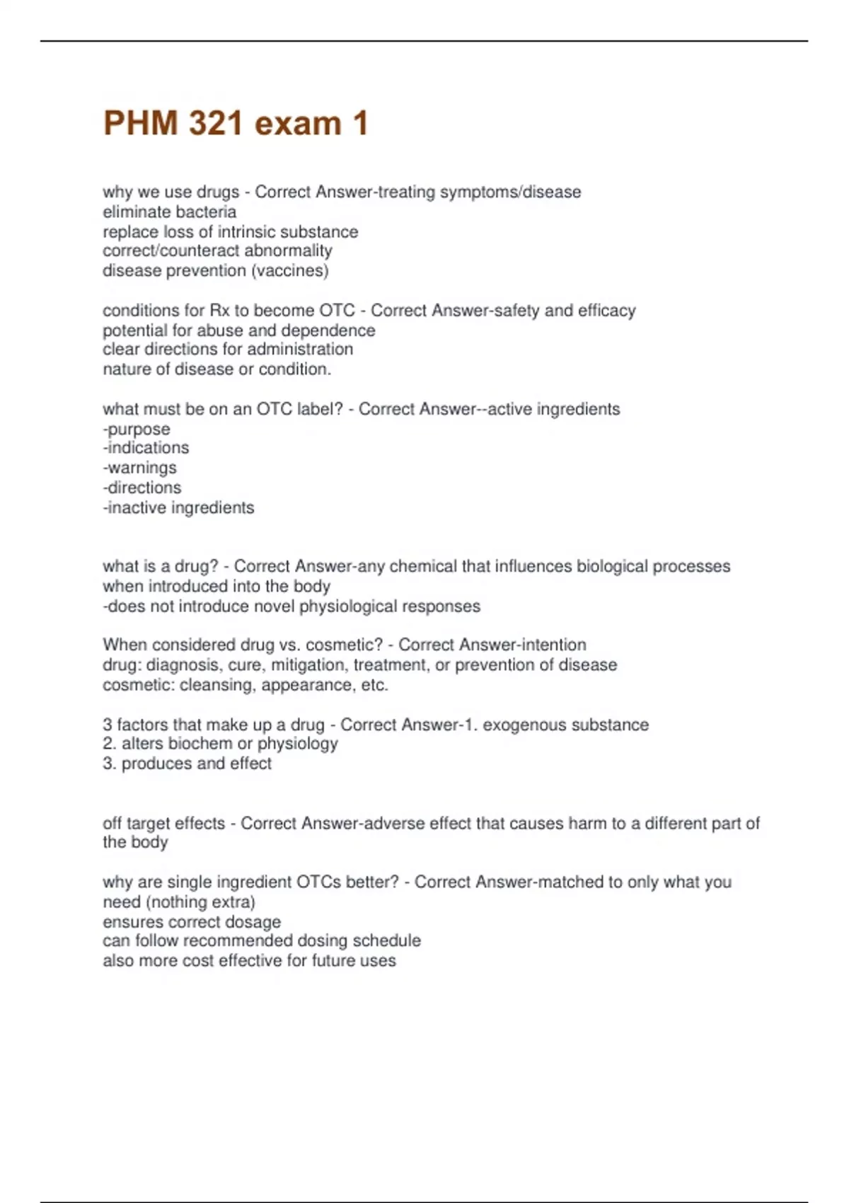 PHM 321 exam 1 Latest 2025 Update with complete solution. - PHM 321 ...